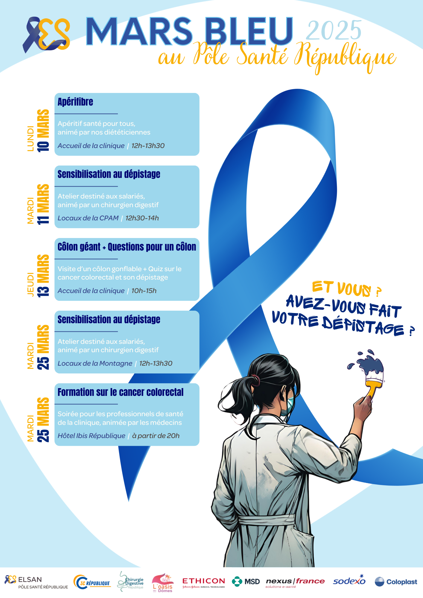 MARS BLEU 2025 : Le Pôle Santé République - ELSAN se mobilise contre le cancer colorectal ! | Elsan